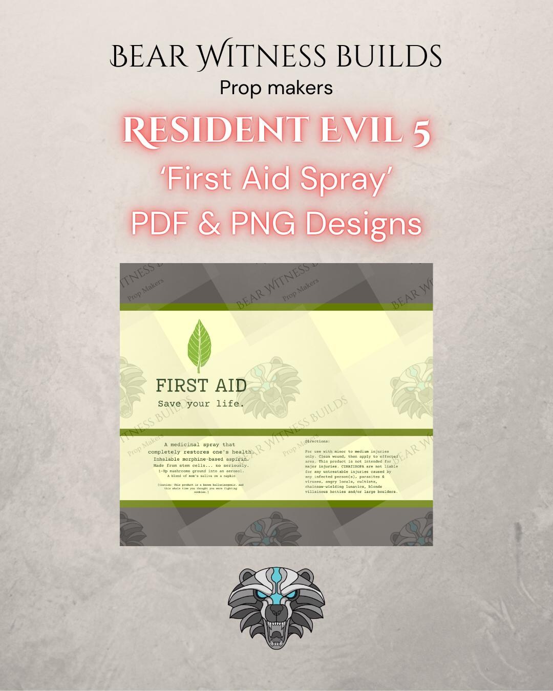 Resident Evil 5 Inspired 'first Aid Spray' Digital Files - Etsy