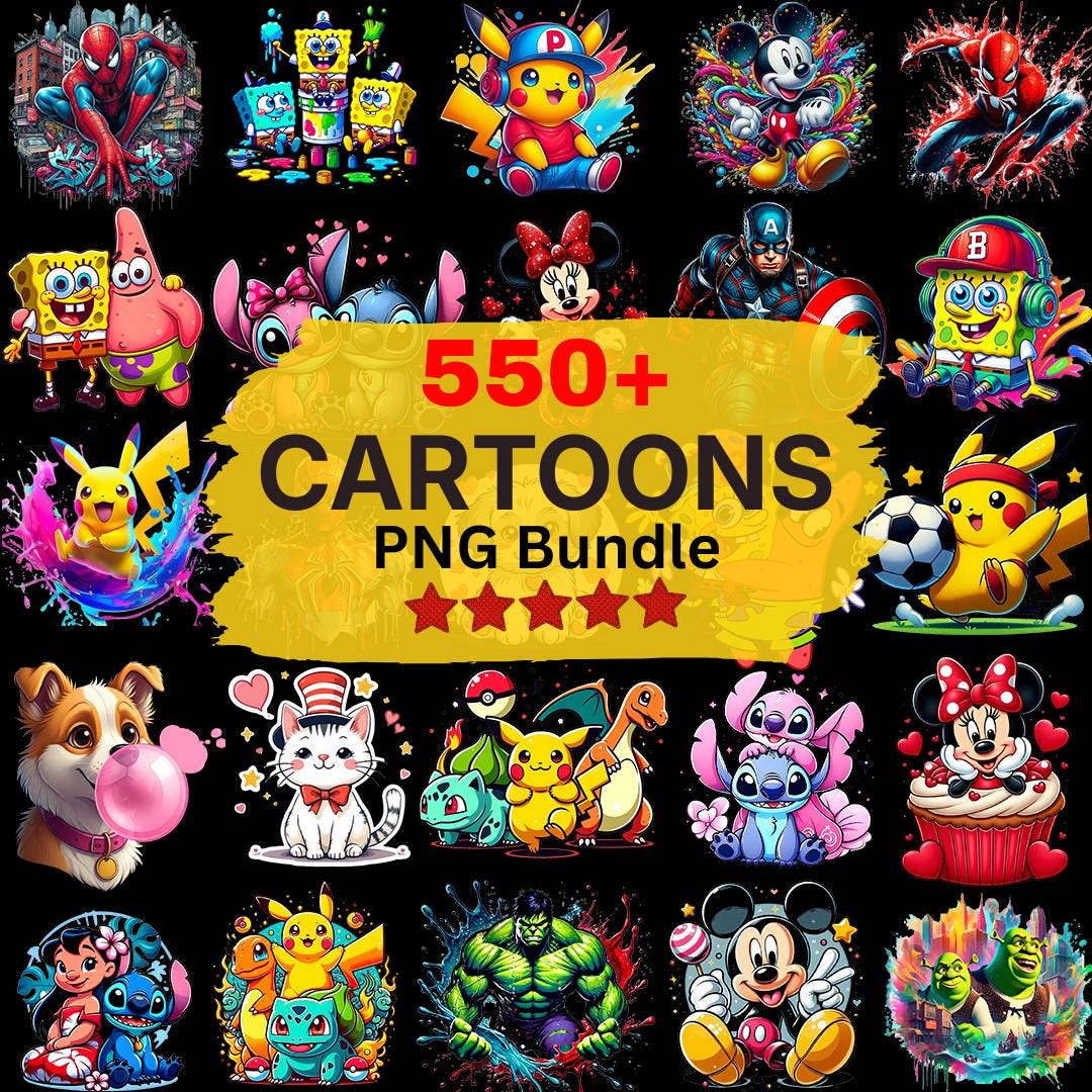 550+ Funny Cartoon Mega Bundle PNG, Sublimation Design, Cartoon ...