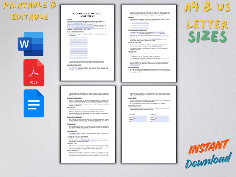Editable Employment Contract Template | Small Business (word, PDF ...