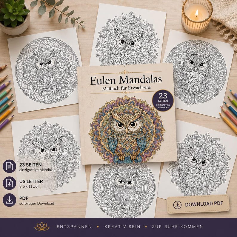Owl Mandalas – Coloring Book for Adults & Teenagers | PDF Download - Etsy
