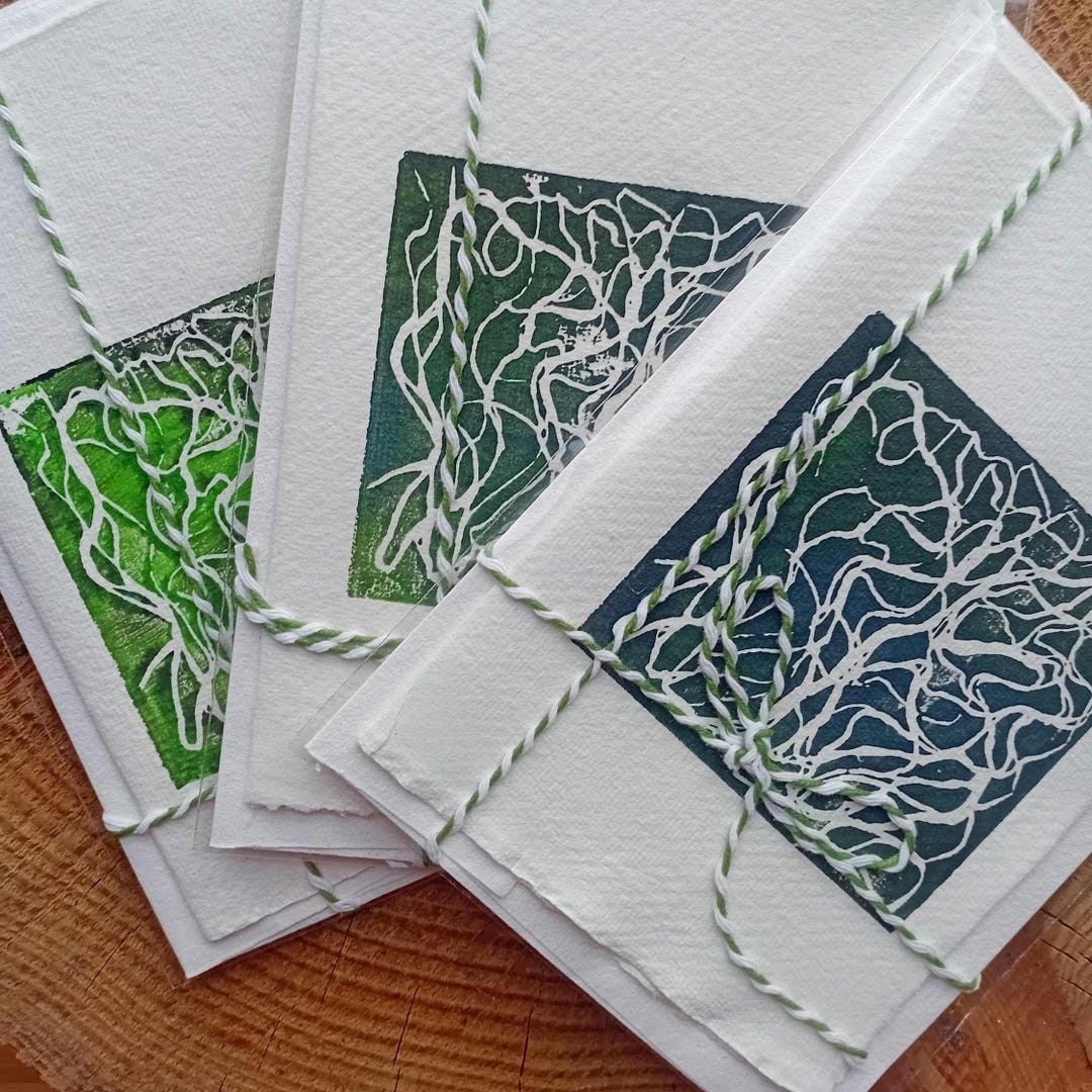 Mycelium Original Lino Print Cards on Handmade Paper - Etsy
