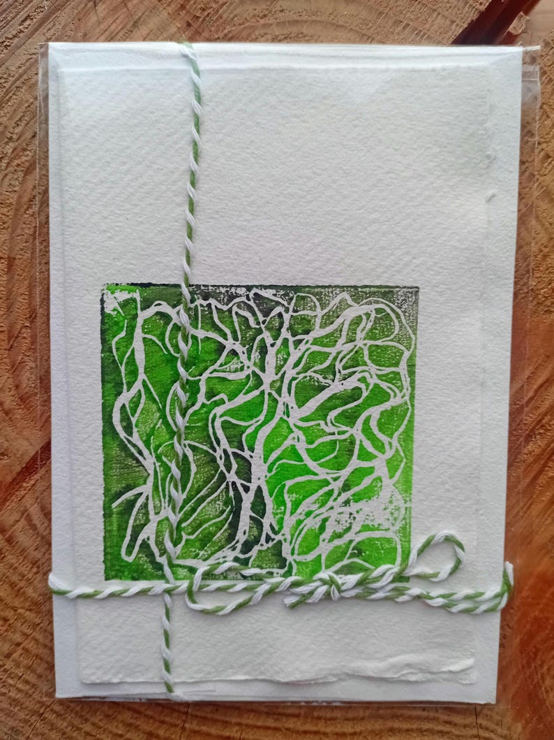 Mycelium Original Lino Print Cards on Handmade Paper - Etsy
