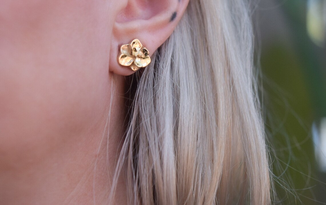 Gold Vermeil Magnolia Earrings/ Magnolia Post Earrings/ Dangle Earrings ...