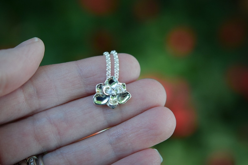 Small Magnolia Necklace/ Sterling Silver/ Flower Necklace - Etsy
