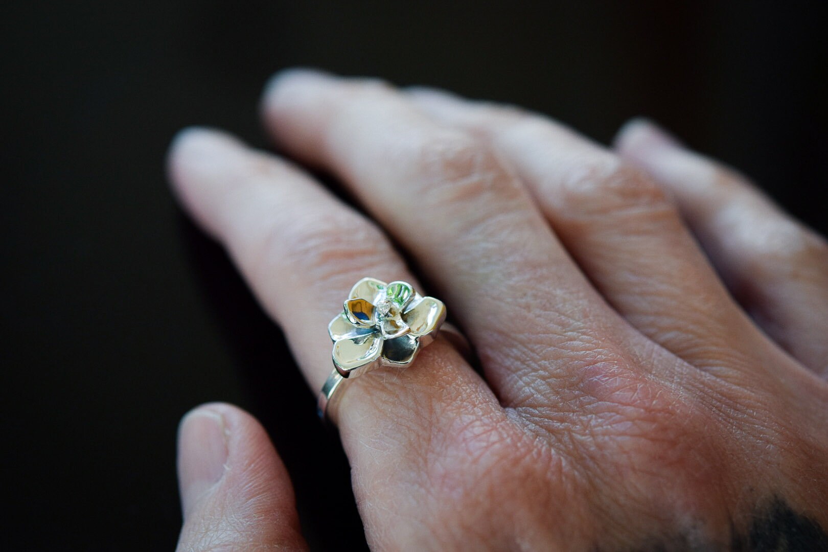 Small Magnolia Ring/ Sterling Silver/ Flower Stacking Ring | Etsy