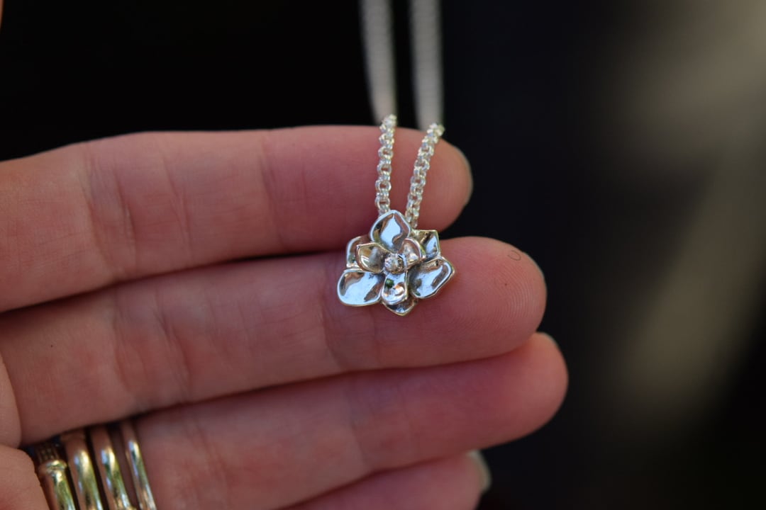 Small Magnolia Necklace/ Sterling Silver/ Flower Necklace - Etsy