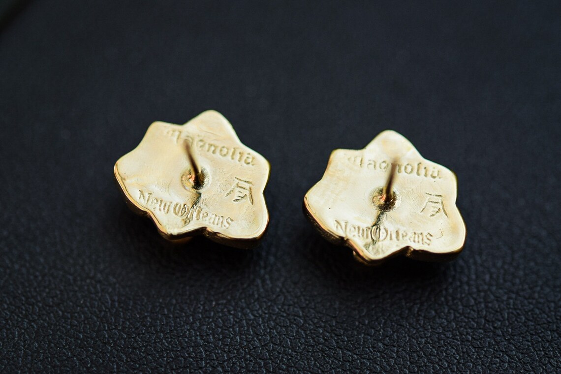 Gold Vermeil Magnolia Earrings/ Magnolia Post Earrings/ Dangle Earrings ...