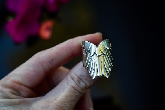 Shield Ring/ Sterling Silver/ Wings Ring/ Wings Knuckle Ring | Etsy
