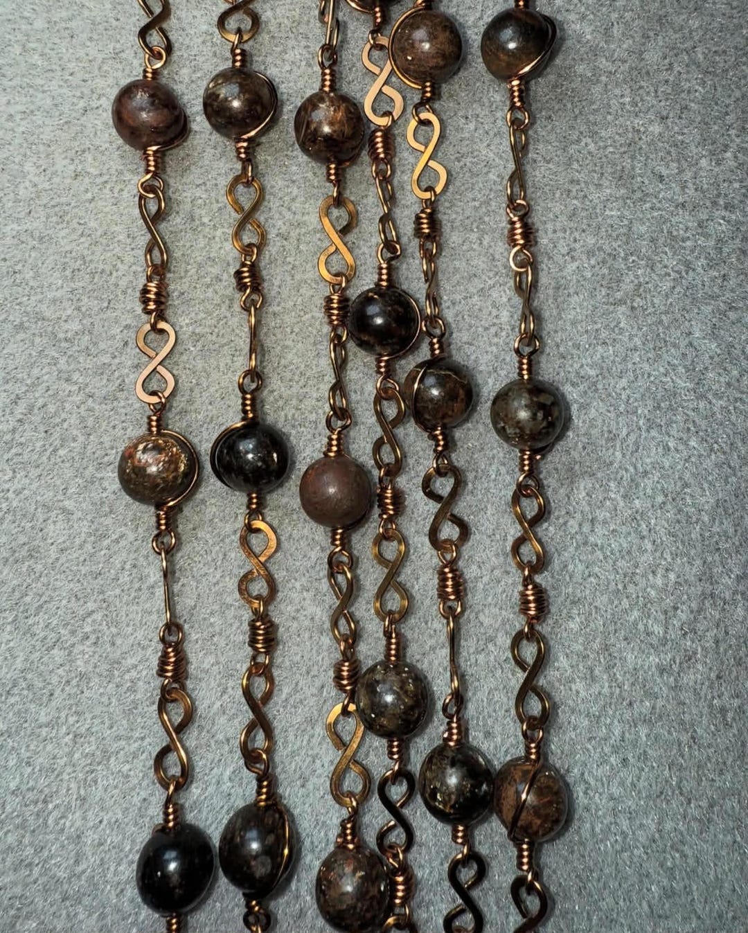 Astrophyllite Bead Wire Wrapped Chain Necklace - Bronze Copper Wire, 26 ...
