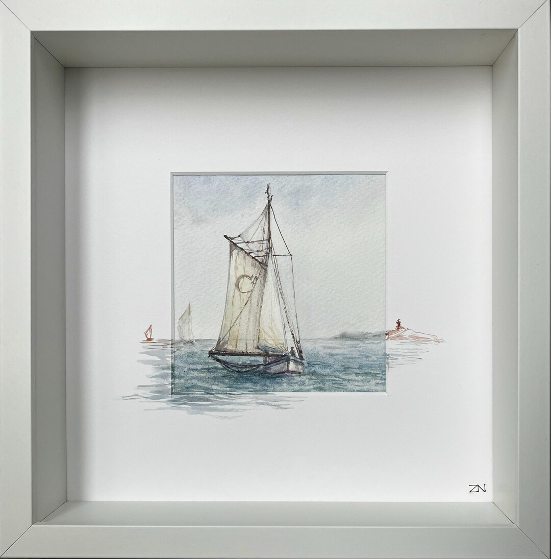 Original Art Work - Sailing Boat - Square Sails 01 - Watercolor and Ink ...