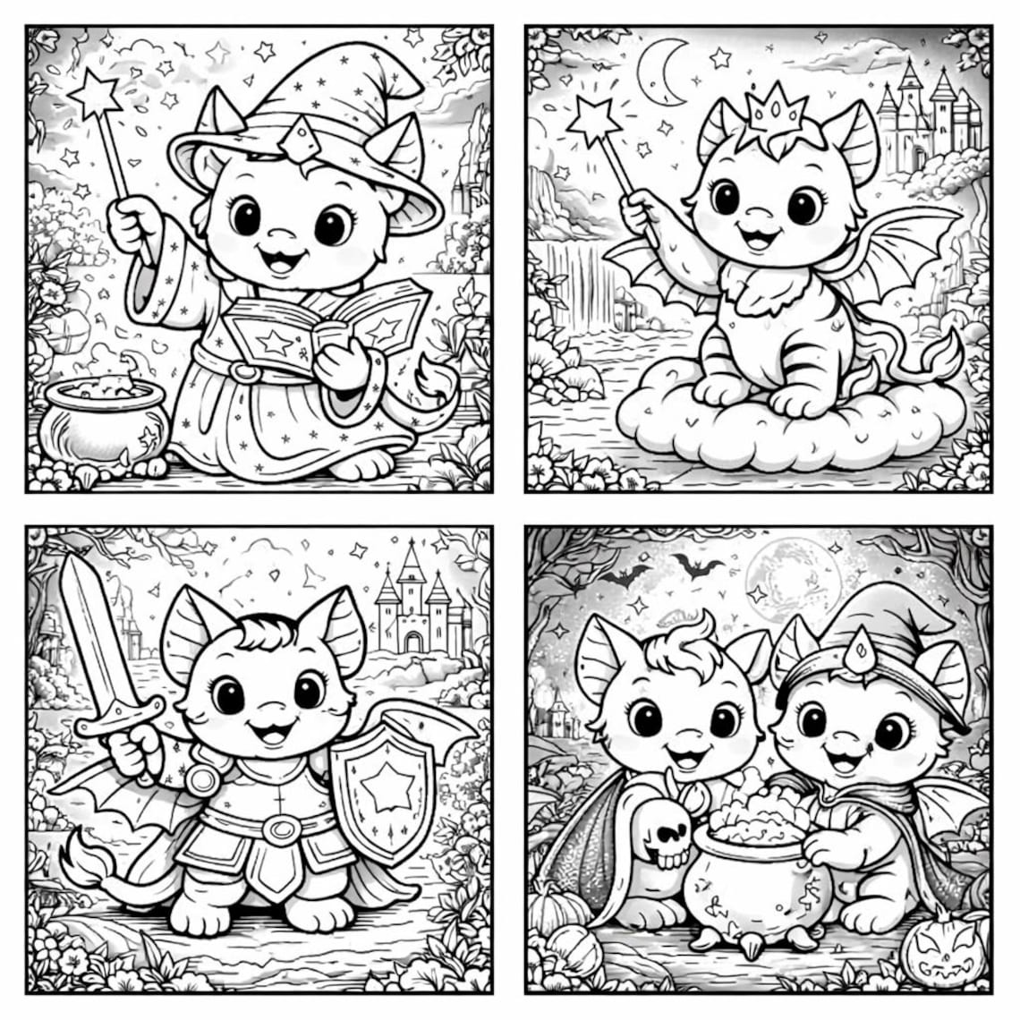 Dragons & Unicorns Coloring Pages | Fantasy Creatures Coloring Book for ...