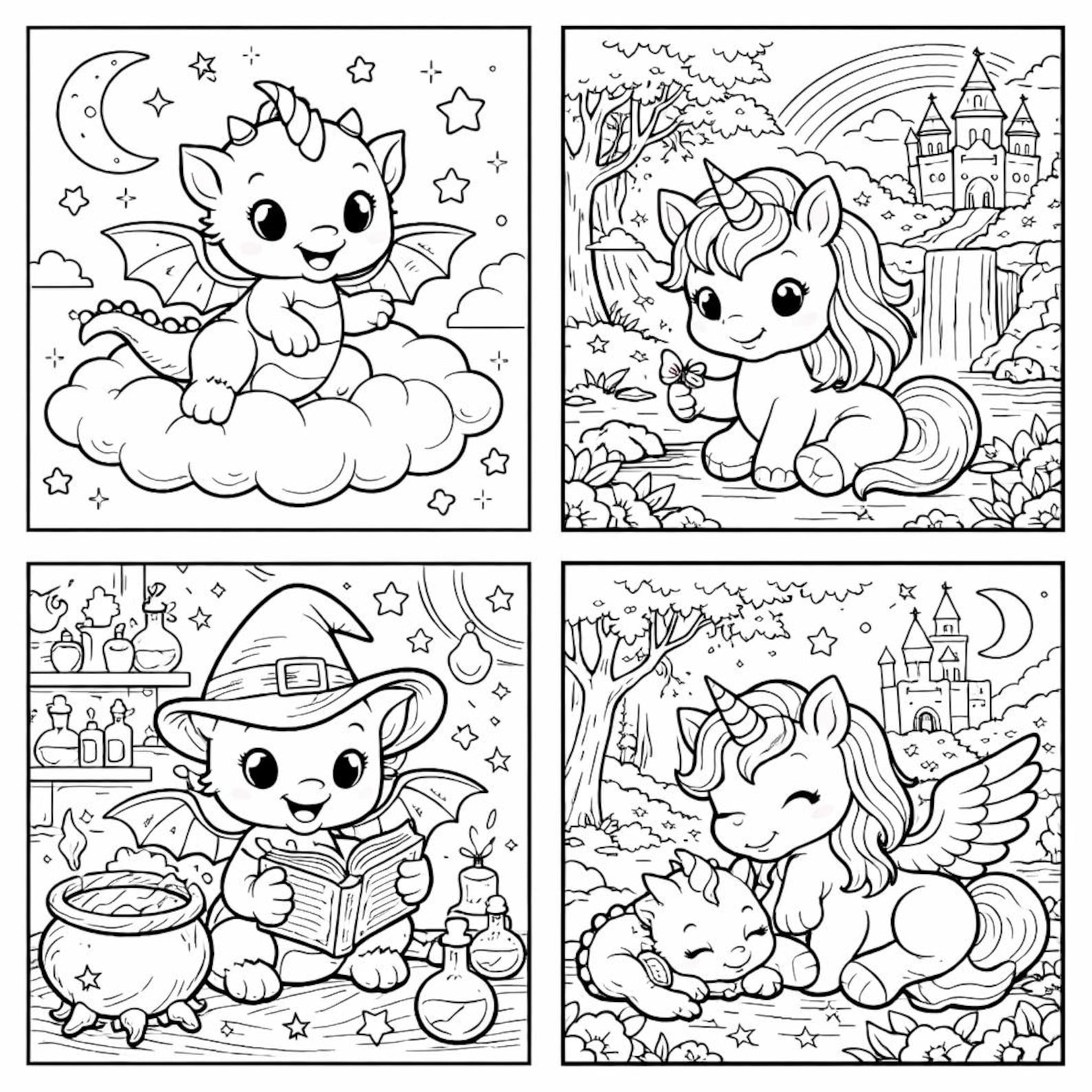 Dragons & Unicorns Coloring Pages | Fantasy Creatures Coloring Book for ...