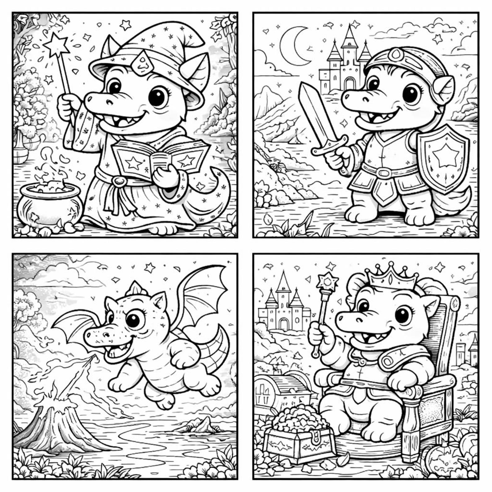 Dragons & Unicorns Coloring Pages | Fantasy Creatures Coloring Book for ...