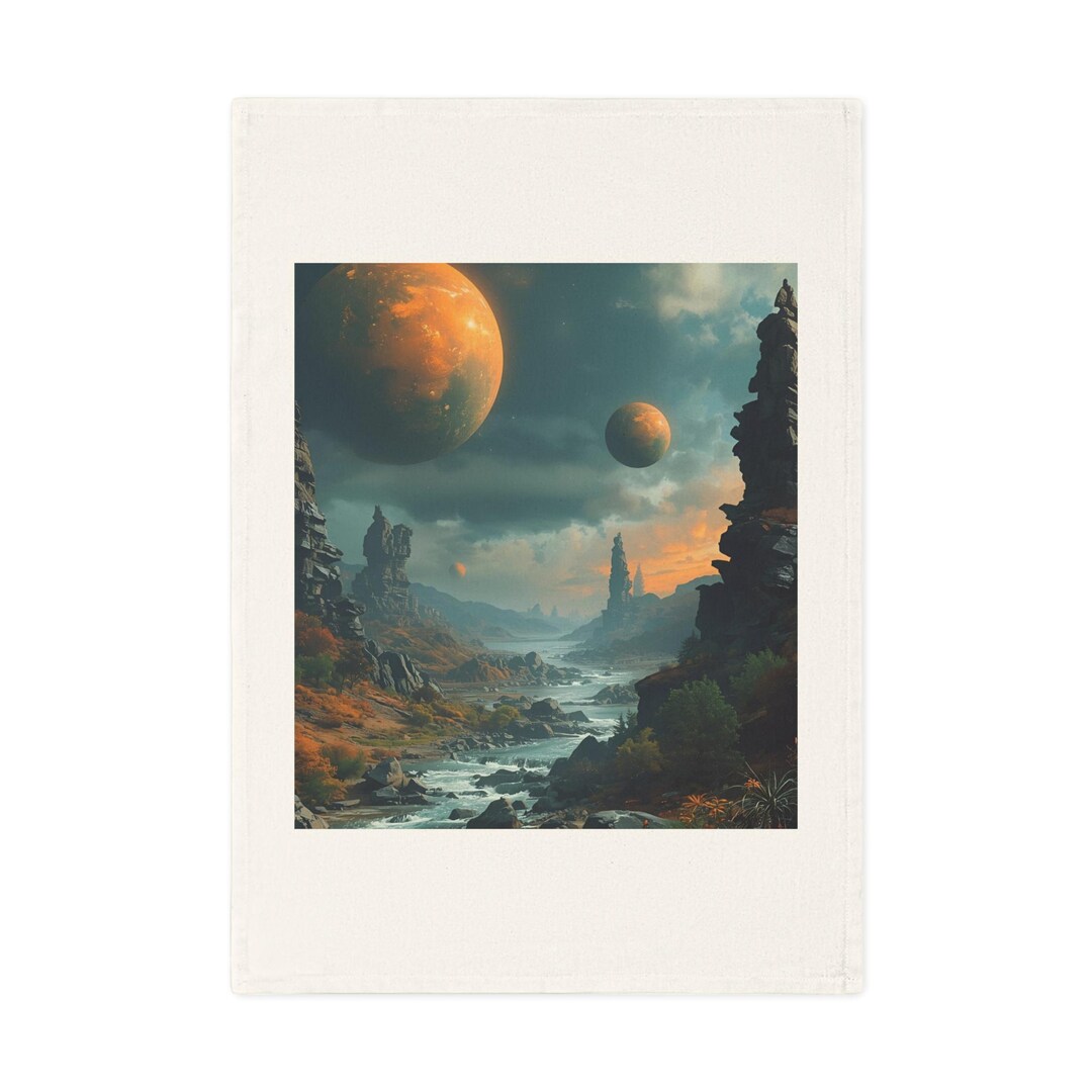 Alien Landscape With Twin Moons Cotton Tea Towel - Etsy