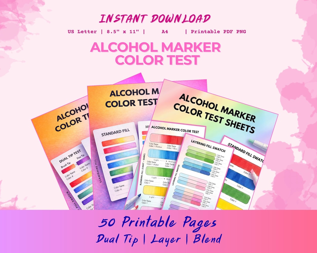 Alcohol Marker Color Test Sheets | Dual Tip, Layering & Blending Swatch ...