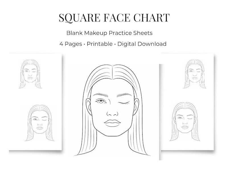 Square Face Chart – Blank Makeup Practice Sheets (4 Pages) - Etsy