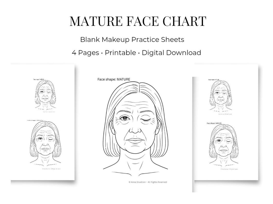 Mature Face Chart – Blank Makeup Practice Sheets (4 Pages) - Etsy