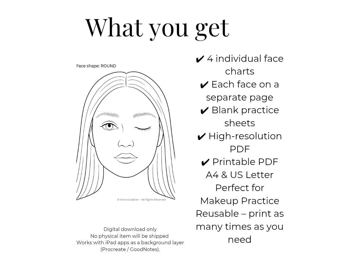 Round Face Chart – Blank Makeup Practice Sheets (4 Pages) - Etsy