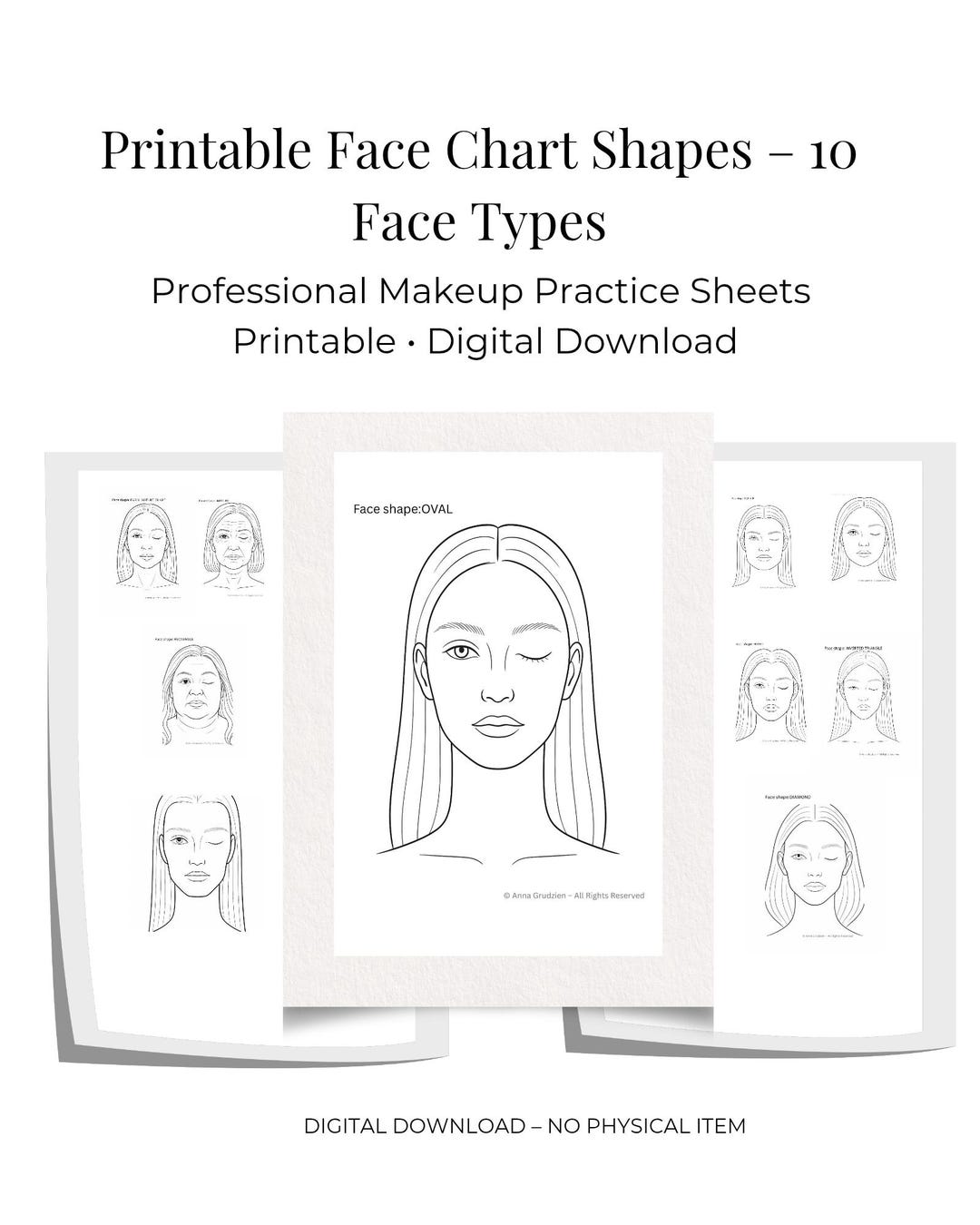 Printable Face Chart Shapes – 10 Face Types | Professional Makeup ...