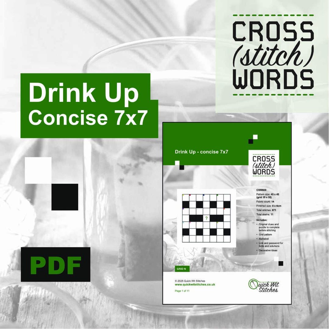 Cross Stitch Pattern Crossword Puzzle PDF Download: Drink up Concise - Etsy