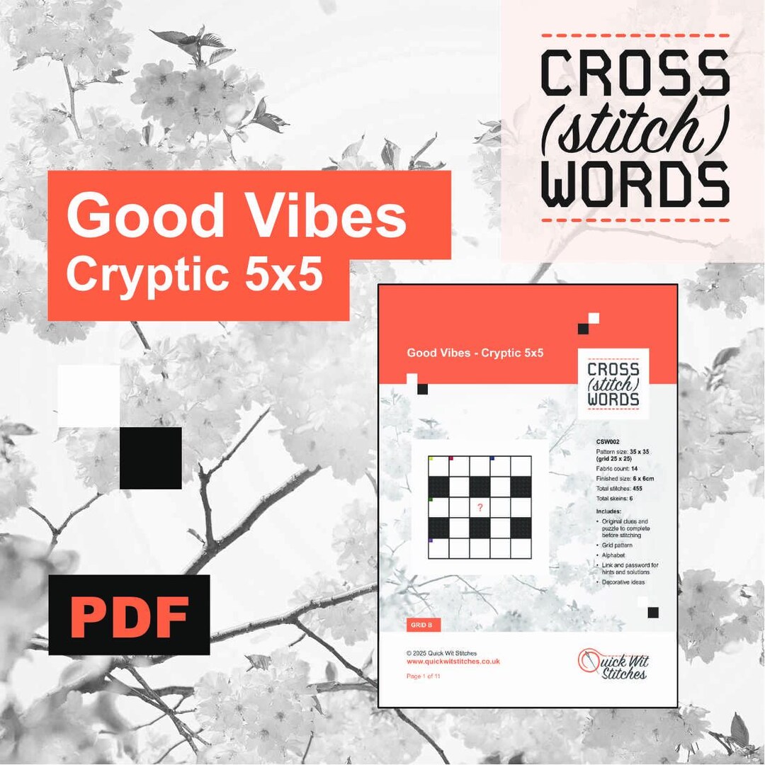 Crossword Cross Stitch Pattern PDF - Solve and Stitch: Good Vibes ...