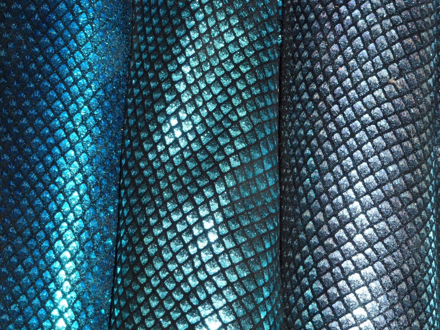 Leather CLOSEOUT 12x12 FISH Scales Turquoise Metallic on Black cowhide ...