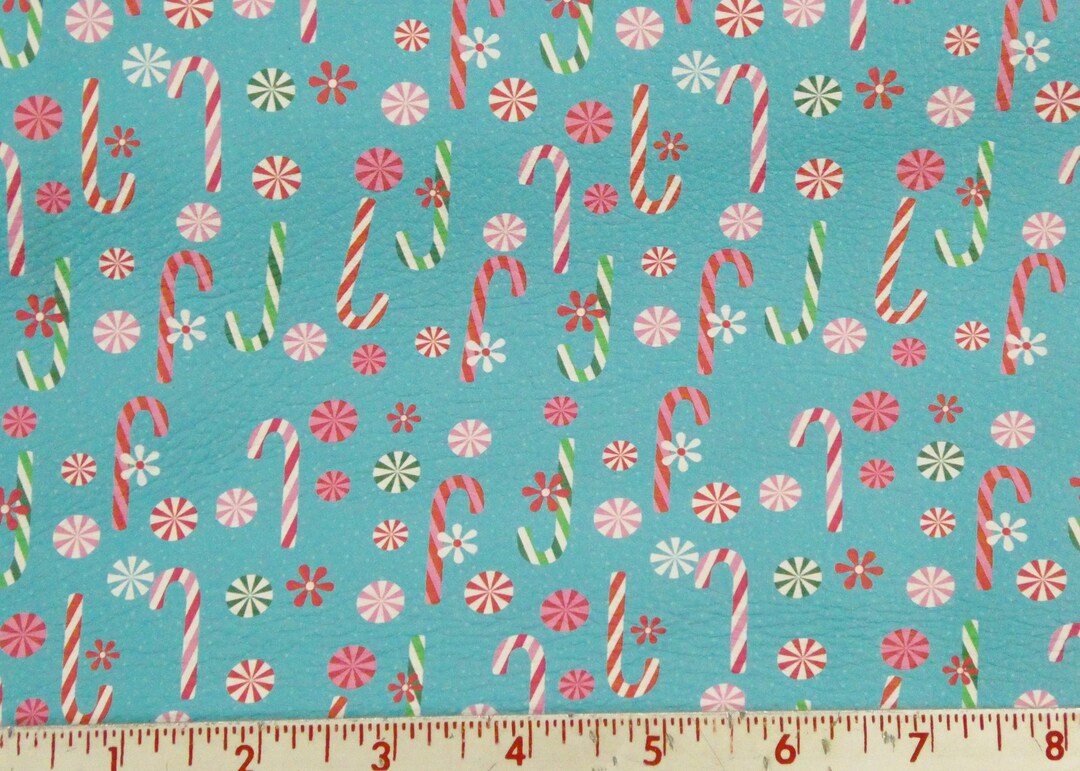 Limited Leather 2 Pieces 4"x6" CANDY CANES on Blizzard Aqua Blue ...