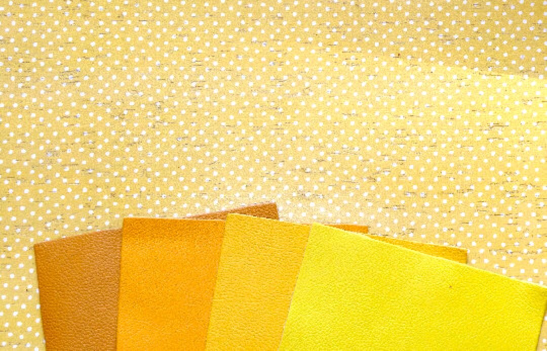 CORK 8"x10" CREAM DOTS on Dandelion Yellow Cork With Leather Backing ...