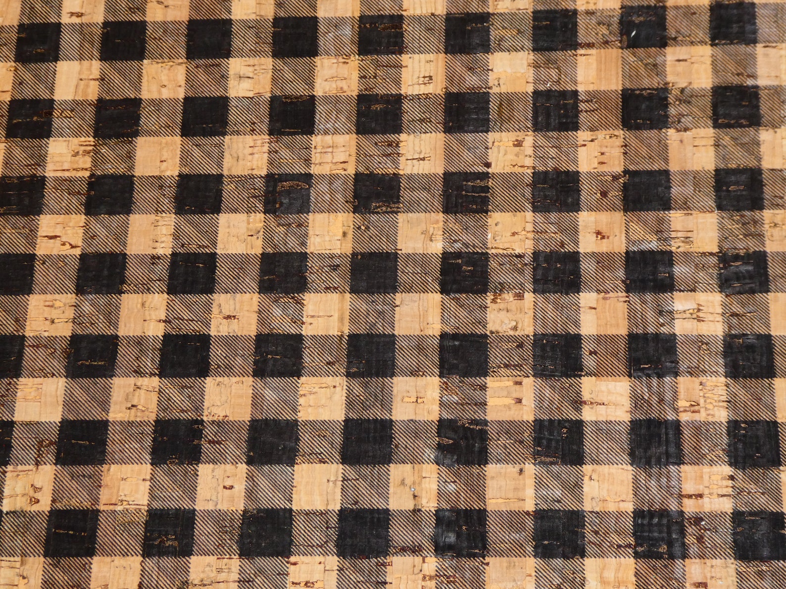 Cork 12"x12" BLACK & CORK Tartan PLAID Cork Applied to Cowhide 1/2 Inch ...
