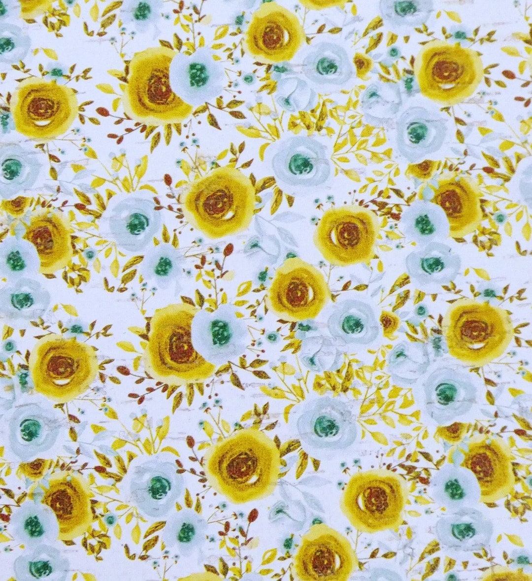Cork 8"x10" Roses in Gold Yellow and Turquoise Watercolor Flowers on ...