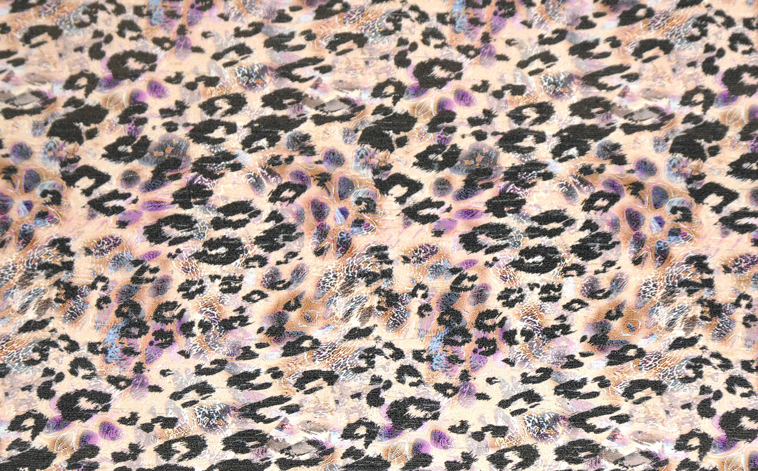 CORK 8x10 LEOPARD FESTIVAL purple blue black tan on Cork applied to ...