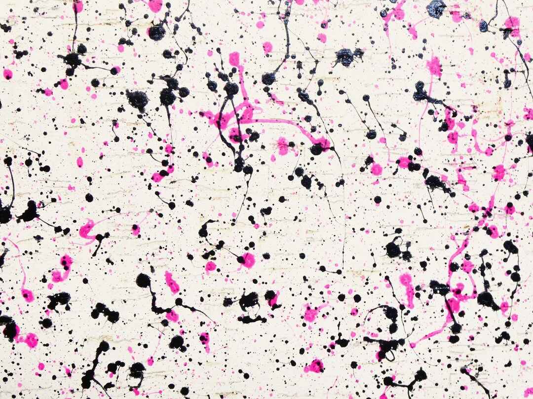Cork Various Size Splatter Neon Hot Pink and Black on WHITE Cork With ...