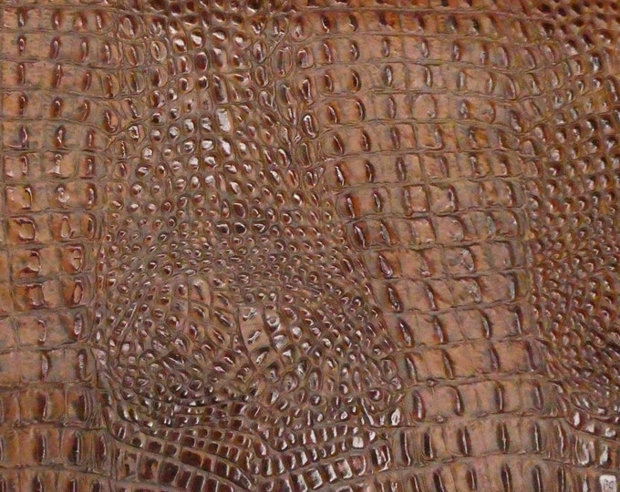 Alligator 3-4-5 or 6 Sq Ft COGNAC Croc Embossed Cowhide Leather 2.5-2 ...