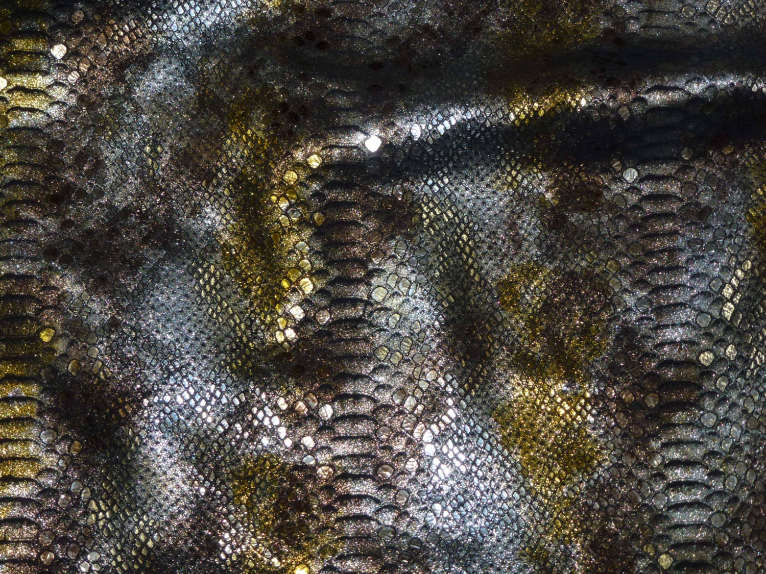 Leather various sizes Mystic Python Metallic on BLACK Cowhide(READ ...