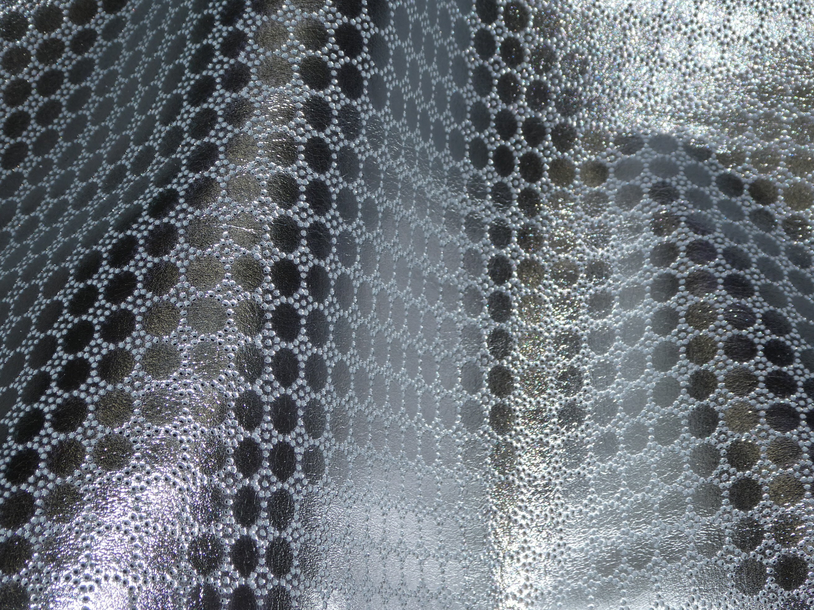 Perforated Dots 3, 4, 5 or 6 sq ft SILVER Metallic on Gray Cowhide ...