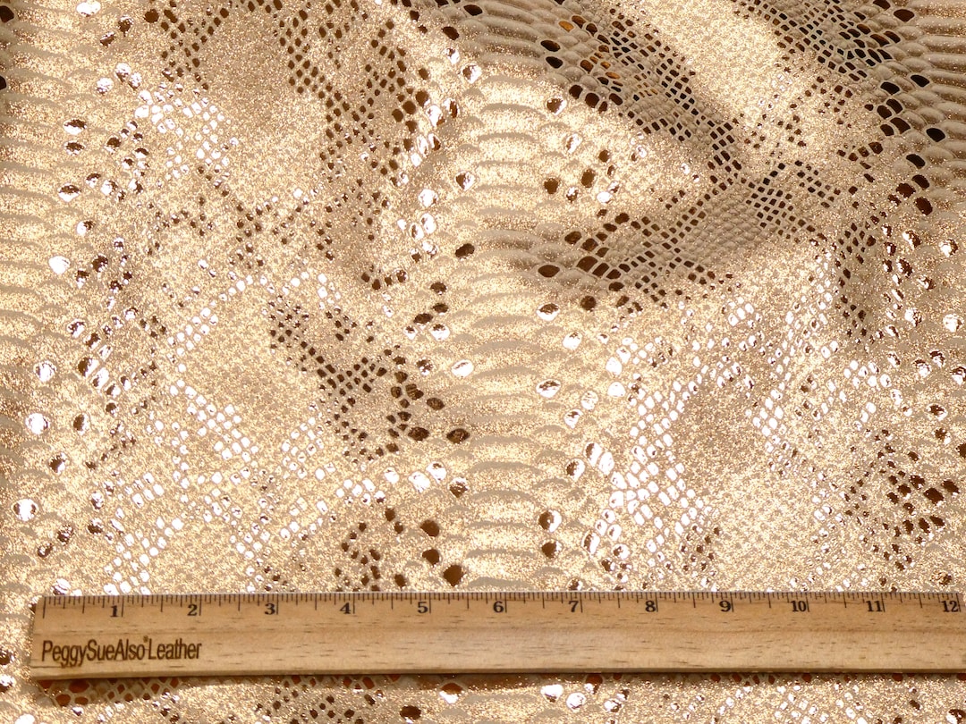 Mystic Python 5"x11" ROSE GOLD Metallic on BEIGE Suede Cowhide Leather ...