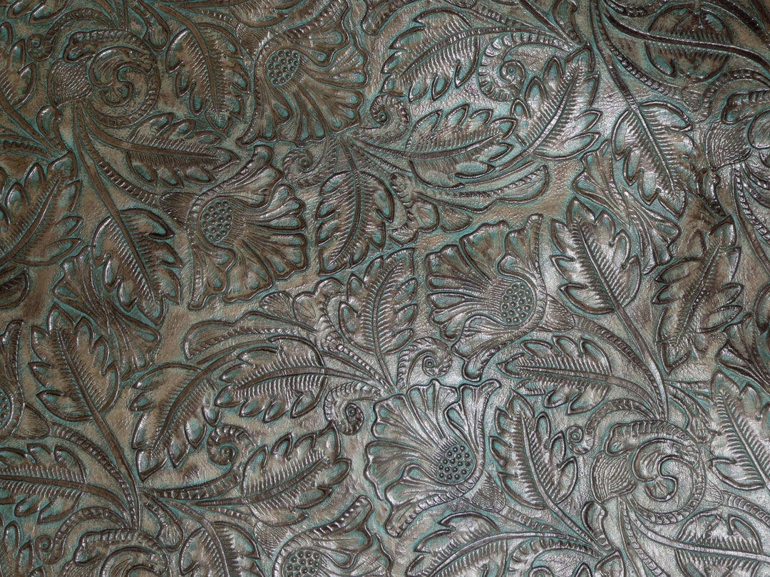 Texas Rose 12"x12" AQUA and TAUPE Western Embossed Cowhide Leather 3-3. ...