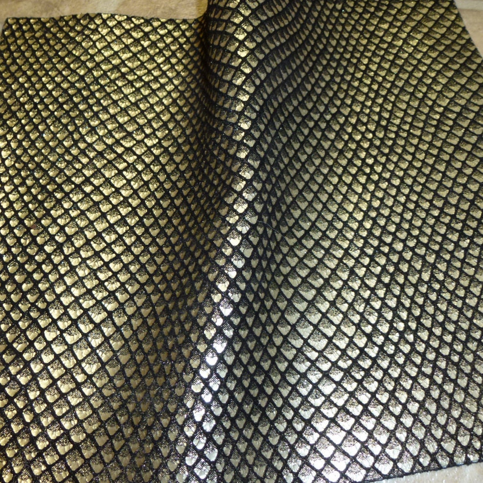Fish Scales 12x12 PLATINUM Metallic on Black Cowhide Leather 2.5-3oz ...
