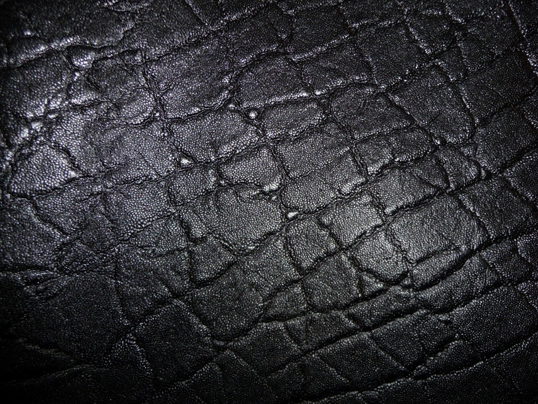 Elephant 12"x20" Shiny JET BLACK Embossed Cowhide Leather 2.5-3oz/1-1.2 ...