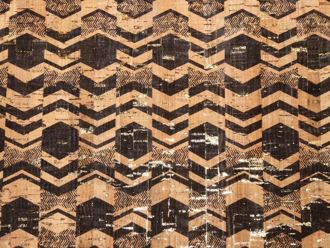 Cork 8"x10" BLACK CHEVRON With Gold Flecks on NATURAL Cork Applied to ...