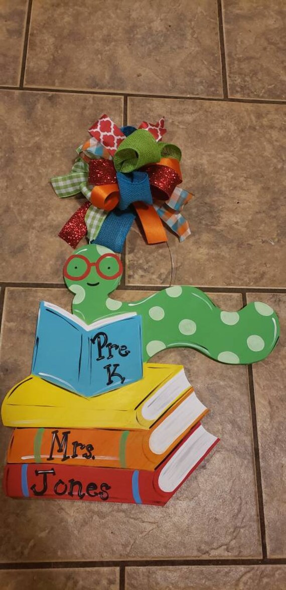 Bookworm Door Hanger-door decor teacher decor teacher gift | Etsy