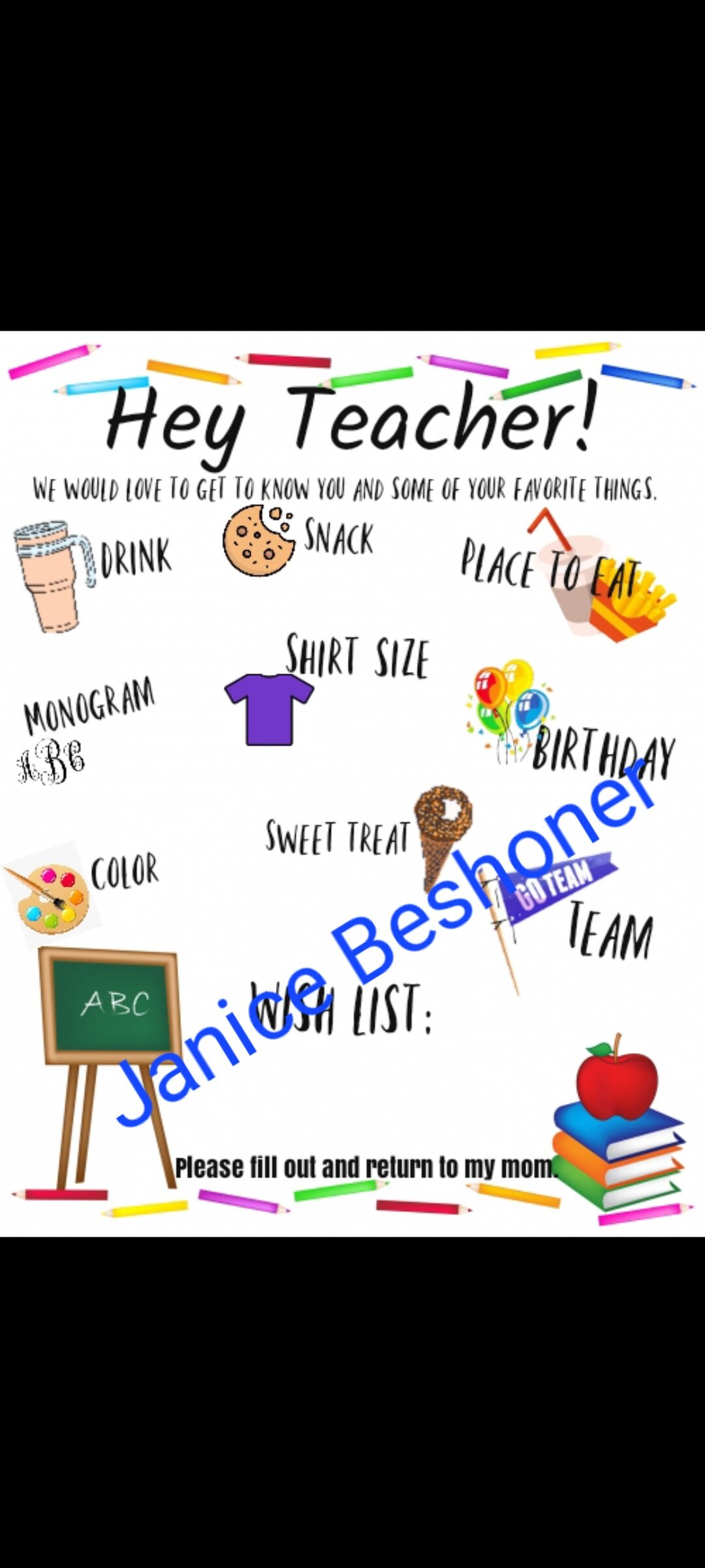 Teacher Info Sheet: Teacher Appreciation Gift (digital Download) - Etsy