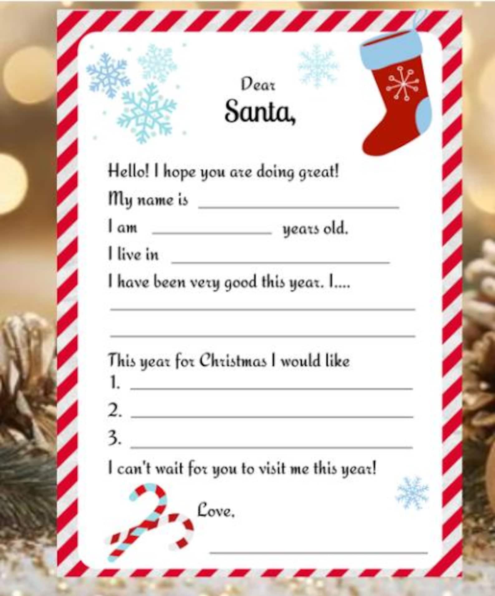 Letter to Santa With Coloring Pages - Etsy