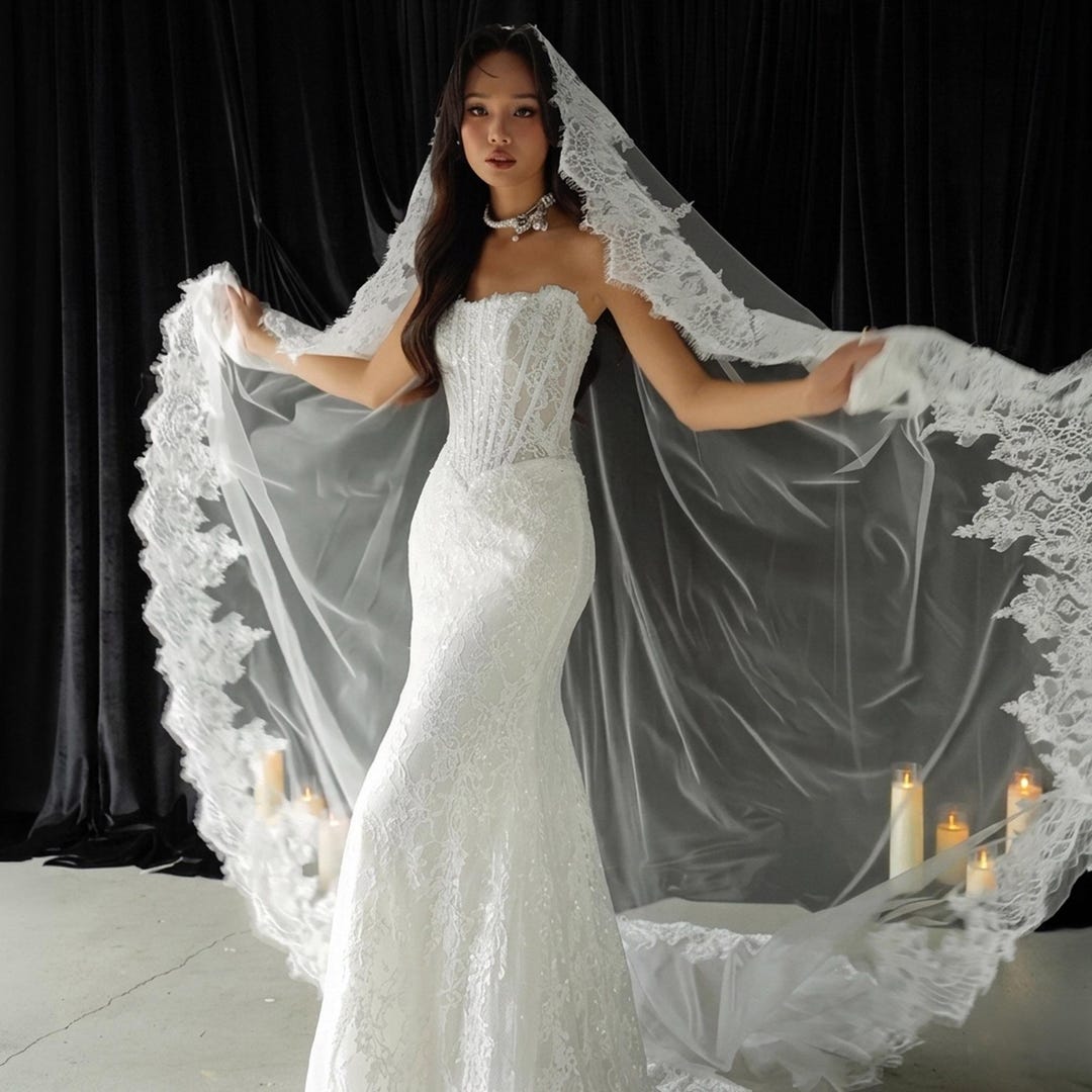 Romantic Lace Edge Cathedral Veil Mantilla Bridal Veil Cathedral ...