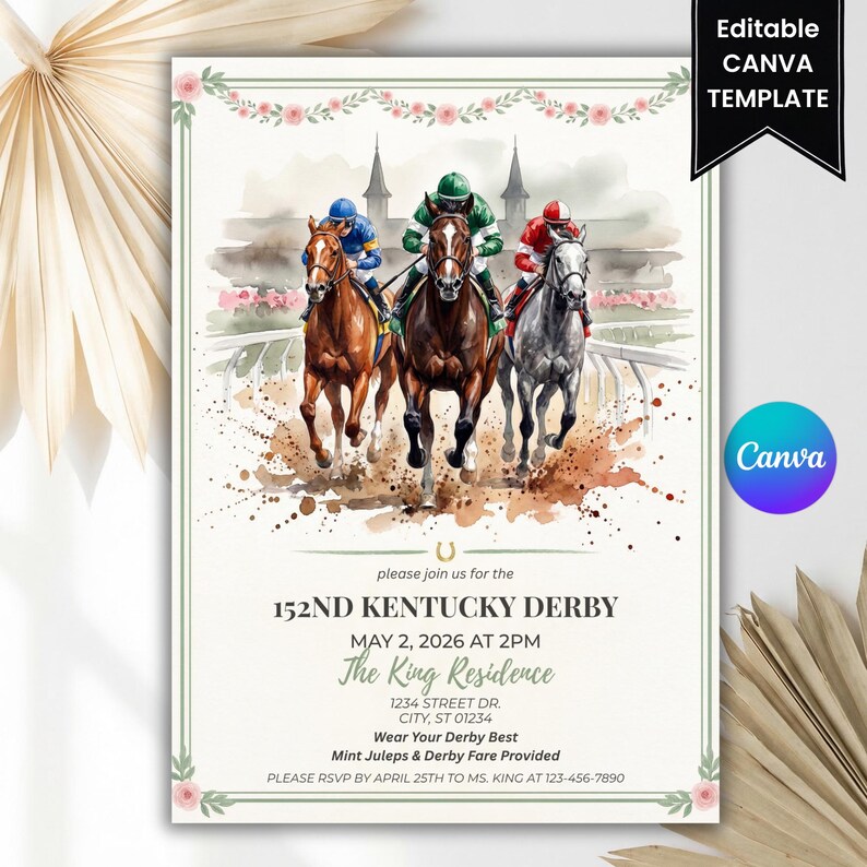 Kentucky Derby Watch Party Invitation – Horse Racing Theme, Editable ...