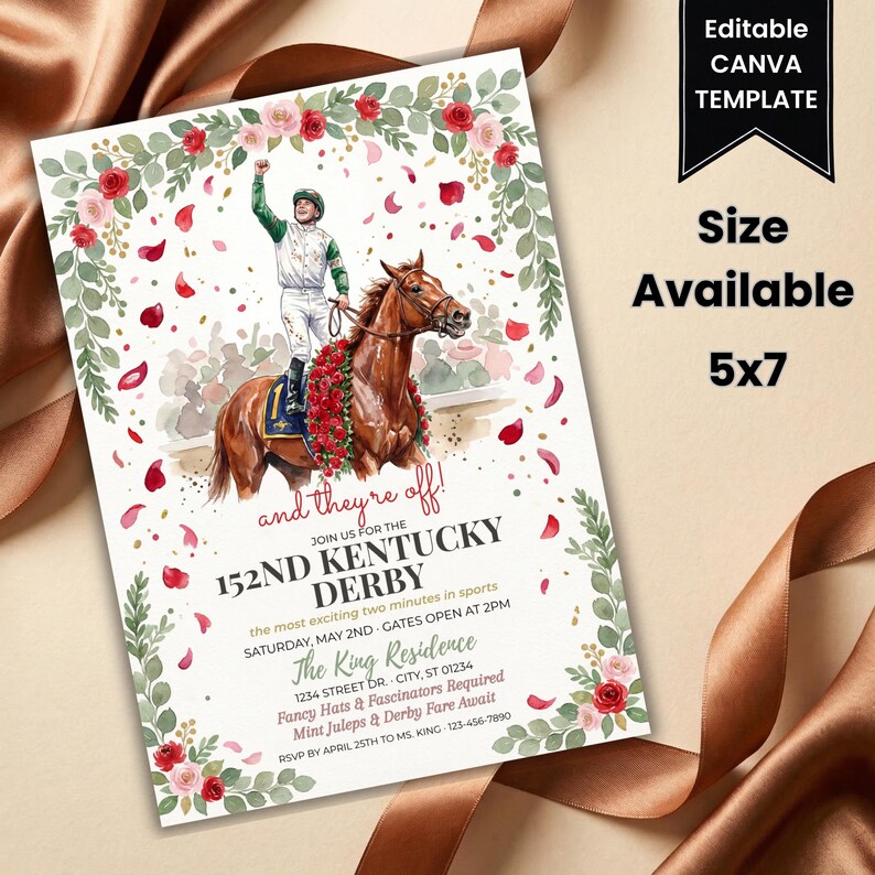 Kentucky Derby Watch Party Invitation – Horse Racing Theme, Editable ...