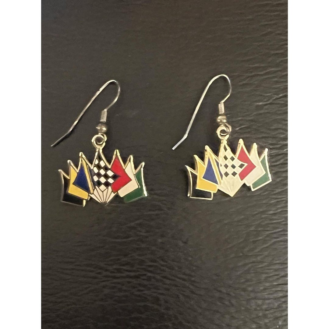 RARE 80's Vintage Seven Flags of Racing Earrings Enamel Nascar Race ...