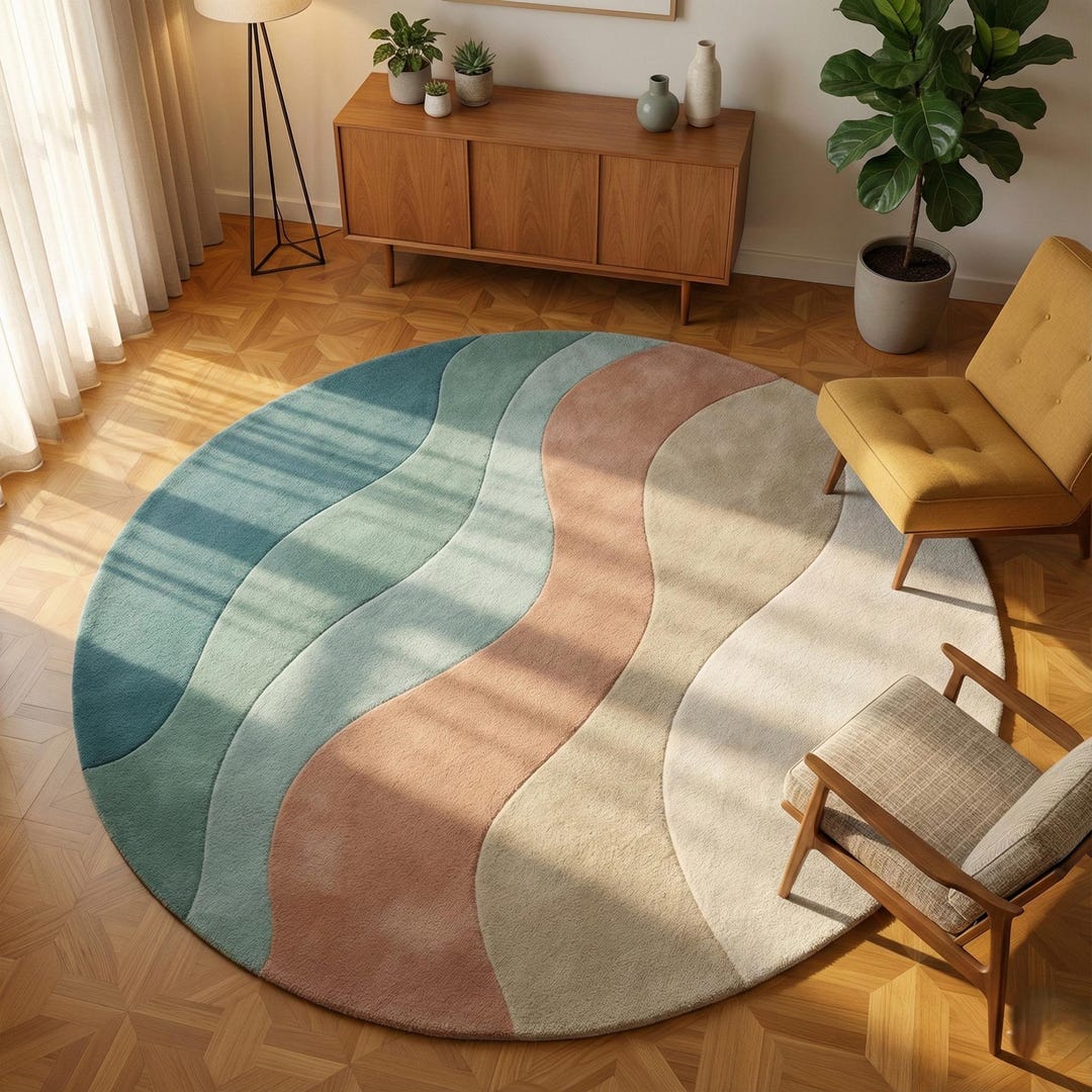 Wavy Curvy Area Rug – Neutral Modern Sculpted Carpet, Curved Abstract ...