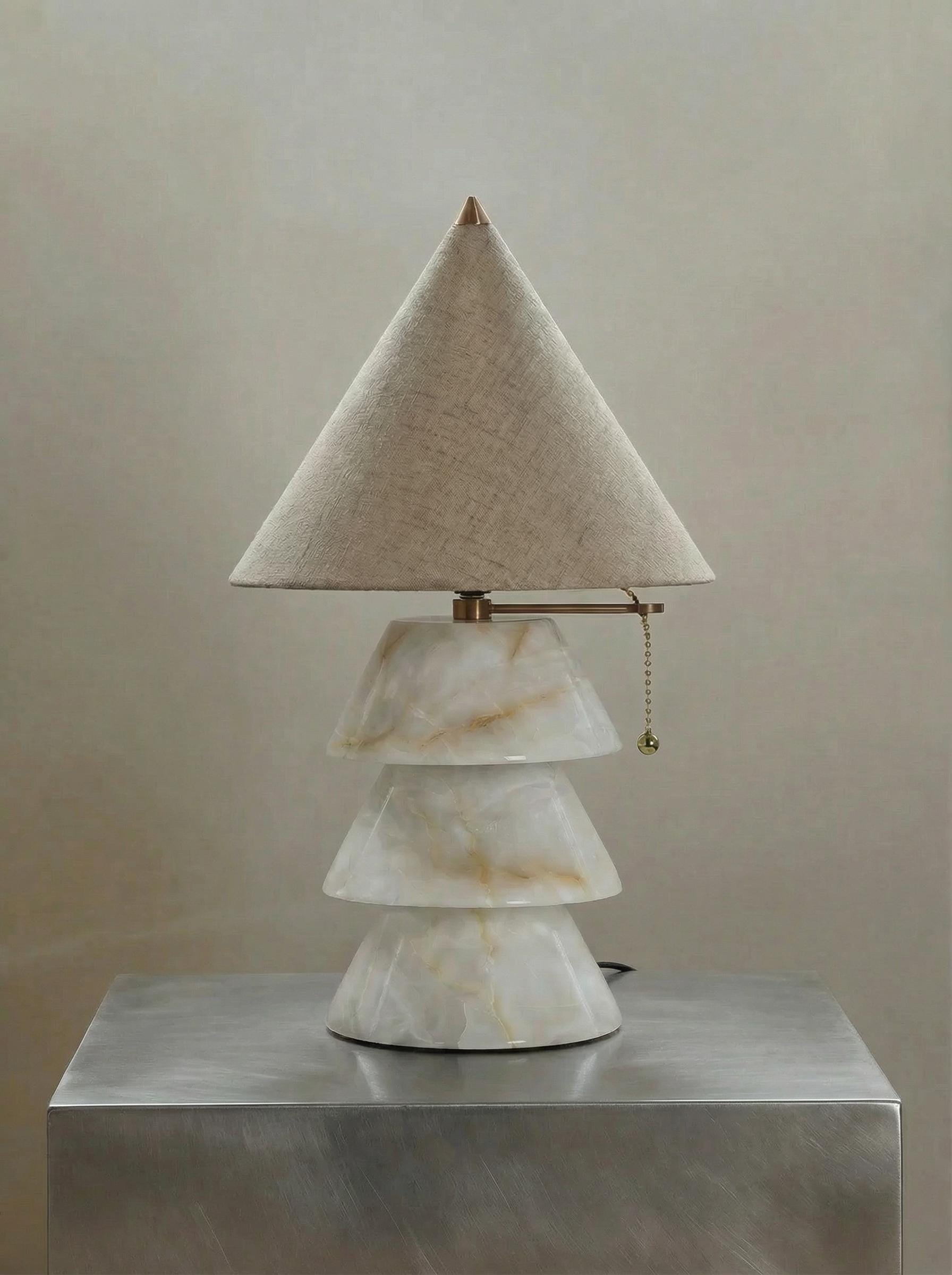 Triangular Onyx Table Lamp Linen Shade Copper Tip - Etsy