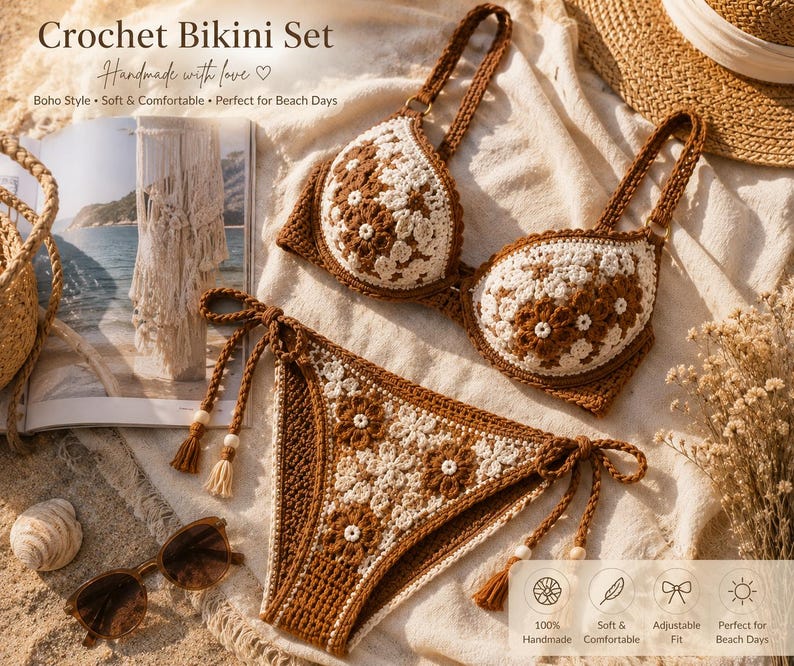 Crochet Bikini Pattern, Floral Set PDF, Granny Square Swimwear Tutorial ...